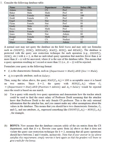 Cs 80 100 5 Consider The Following Database Table
