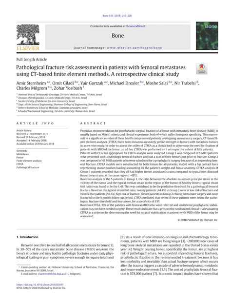Pdf Pathological Fracture Risk Assessment In Patients With Femoral Metastases Using Ct Based
