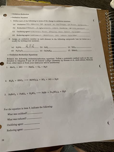 Solved Oxidation Reduction Oxidation Numbers T Define Chegg Com