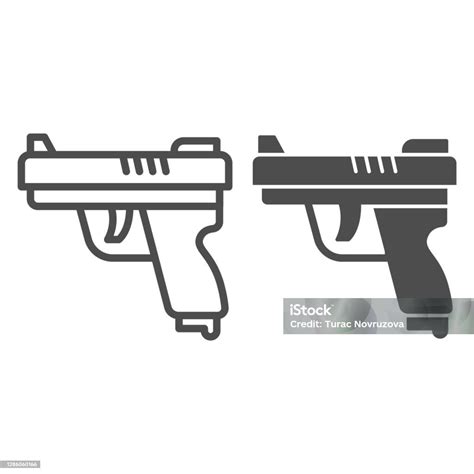 건 라인과 단단한 아이콘 자기 방어 개념 흰색 배경에 권총 기호 총기 모바일 개념 및 웹 디자인을위한 윤곽 스타일에서 슈팅 게임 아이콘무기 벡터 그래픽 총에 대한 스톡 벡터