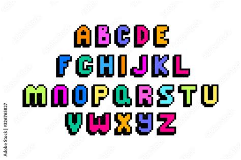 Colorful 3d Pixel Art Font Isolated On White Background 8 Bit Latin Alphabet English Letters