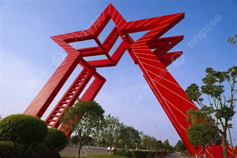 Ruijin Red Landmark Victory Gate Five Pointed Star Stainless Steel Sculpture Photograph With