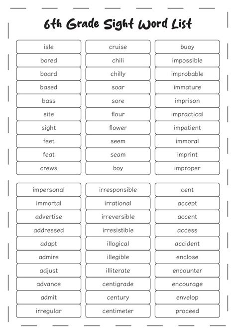 17 Sixth Grade Spelling Words Worksheets Sight Words For 8th Grade