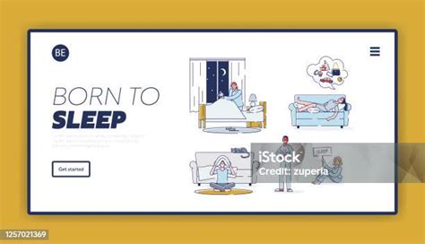 불면증으로 고통받는 사람들의 세트와 불면증 방문 페이지 불면의 만화 캐릭터 개념에 대한 스톡 벡터 아트 및 기타 이미지 개념 개체 그룹 건강관리와 의술 Istock