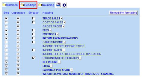 Statement Section Headings Formatting