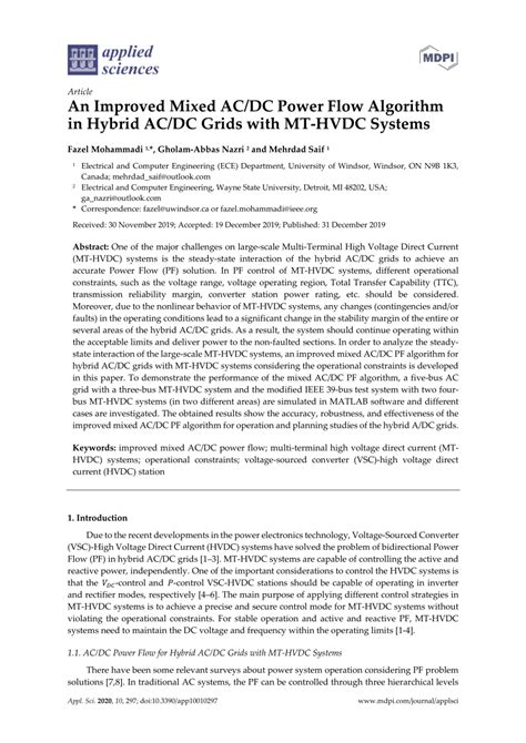 Pdf An Improved Mixed Acdc Power Flow Algorithm In Hybrid Acdc Grids With Mt Hvdc Systems