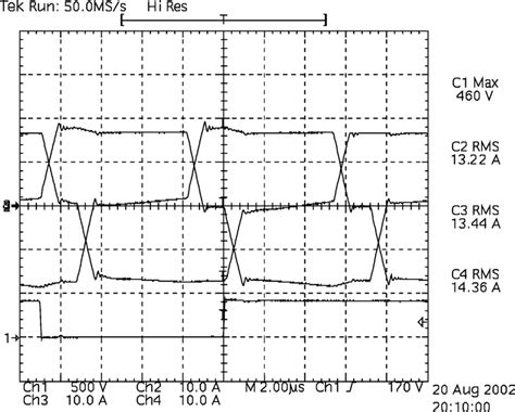 currents in the transformer primary side and voltage on switch s