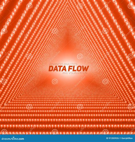 Vector Data Flow Visualization Triangle Tunnel Of Red Big Data Flow As Binary Numbers Strings