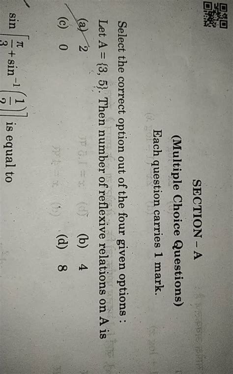 Section A Multiple Choice Questions Each Question Carries 1 Mark Sel