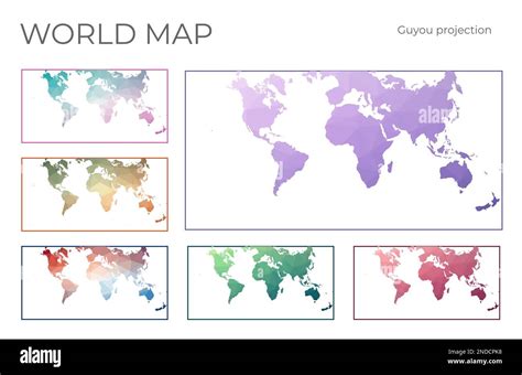 Low Poly World Map Set Guyou Hemisphere In A Square Projection Collection Of The World Maps In