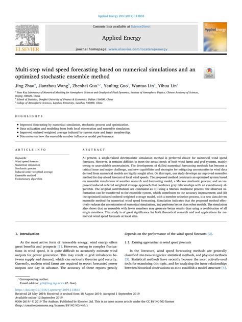 PDF Multi Step Wind Speed Forecasting Based On Numerical Simulations And An Optimized