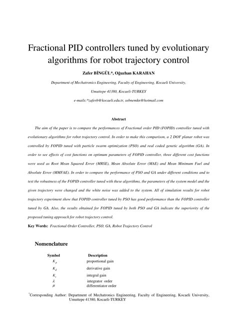 pdf fractional pid controllers tuned by evolutionary algorithms for