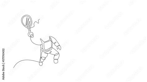 Animated Self Drawing Of Continuous Line Drawing Of Floating Science Astronaut In Spacewalk