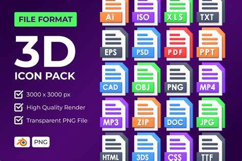 File Format 3d Icon Pack 3d Objects ~ Creative Market