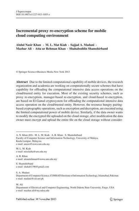 Pdf Incremental Proxy Re Encryption Scheme For Mobile Cloud