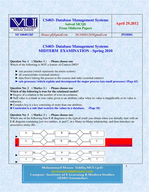 Cs403 Mid Mcqs Cs403 Database Management Systems Solved Mcqs From Midterm Papers April 29