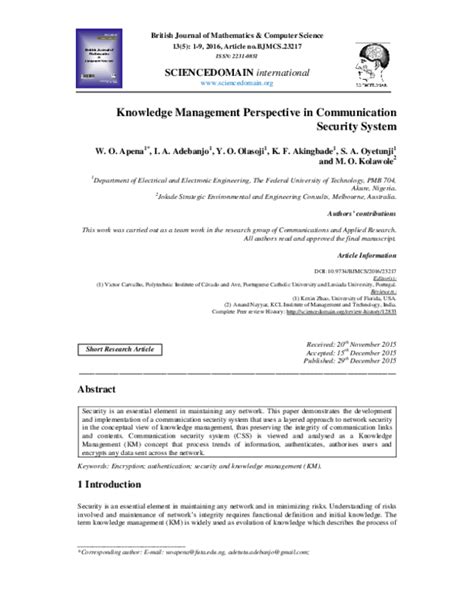 Pdf Knowledge Management Perspective In Communication Security System