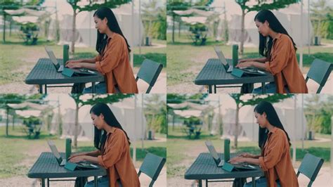 年轻的亚洲女学生坐在外面通过笔记本电脑参加在线课程。 视频素材下载 编号 20094849 光厂 Vj师网