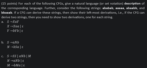 solved 15 points for each of the following cfgs give a
