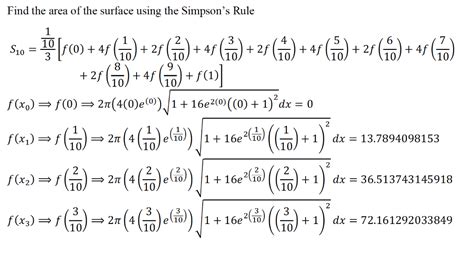 Solved Use Simpsons Rule With N 10 To Approximate The Area