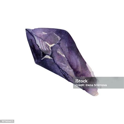 손으로 그린 수채화 그림 귀중한 준보석 보석 크리스탈 차크라 탄생 돌 자수정 형석 보라색 단일 개체 격리 된 흰색 배경입니다