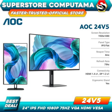 Jual Monitor LED AOC 24V5 24 IPS 1080p 75Hz Ergonomic Stand Pivot Swivel Shopee Indonesia