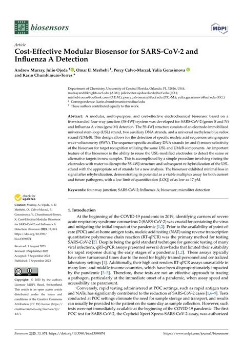 Pdf Cost Effective Modular Biosensor For Sars Cov 2 And Influenza A Detection