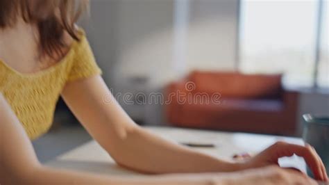 Beautiful Woman Focusing Laptop At Office Closeup Brunette Typing Computer Stock Video Video