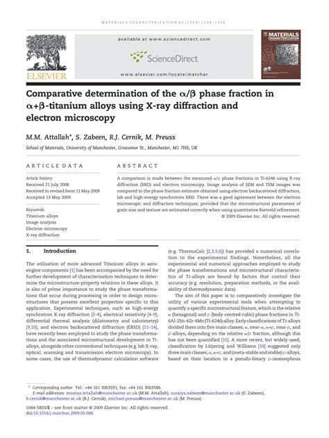 Pdf Comparative Determination Of The α β Phase Fraction In α β Titanium Alloys Using X Ray