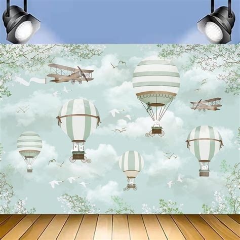 15m X 1m 만화 비행기 뜨거운 공기 풍선 테마 생일 배경 천으로 사진 장식 배경