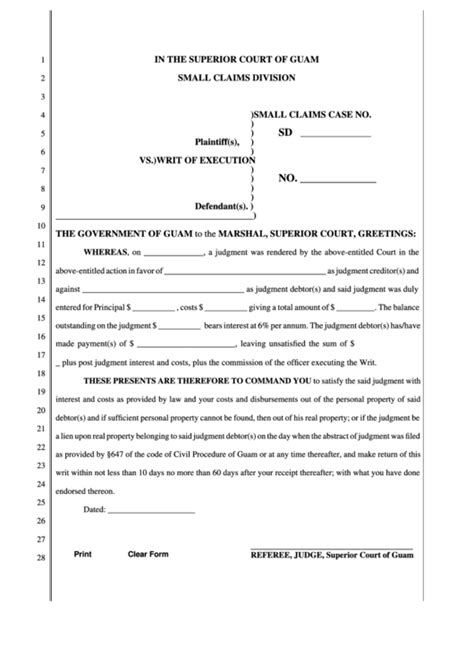 Fillable Writ Of Execution Form Printable Pdf Download