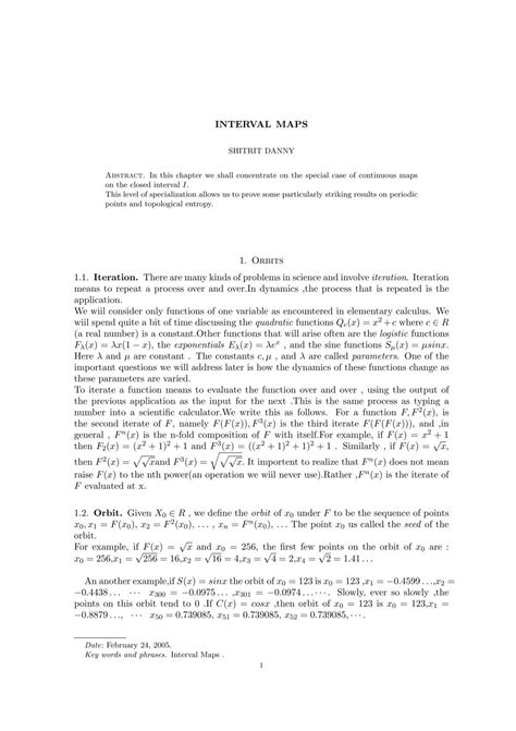 Interval Maps 1 Orbits 11 Iteration There Are Many Kinds Of
