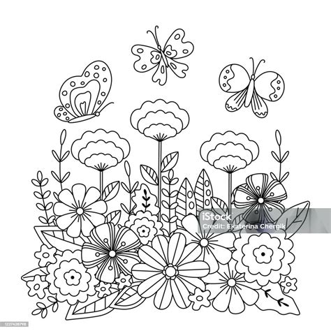 벡터 일러스트 나비와 꽃 사각형 페이지와 어린이 색칠 공부 책 색칠하기에 대한 스톡 벡터 아트 및 기타 이미지 색칠하기 꽃 식물 나비 Istock
