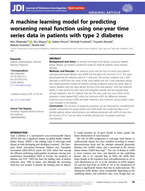 Pdf A Machine Learning Model For Predicting Worsening Renal Function Using One‐year Time