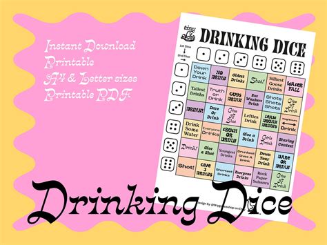 Drinking Dice Printable Drinking Game For Adults Fun For Pres Freshers Uni House Parties And
