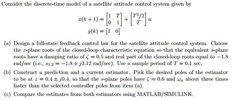 Solved Consider The Discrete Time Model Of A Satellite Attitude Control System Given By The