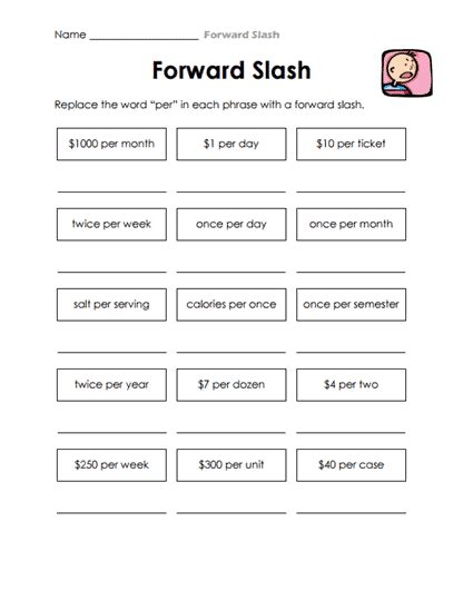 Forward Slash Worksheets Reading