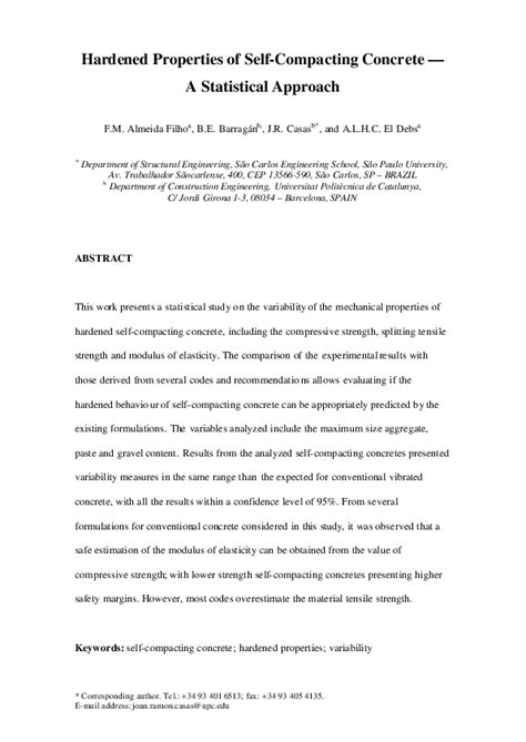 Pdf Hardened Properties Of Self Compacting Concrete — A Statistical Approach
