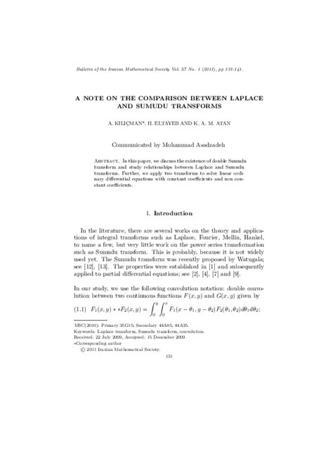 Pdf A Note On The Comparison Between Laplace And Sumudu Transforms