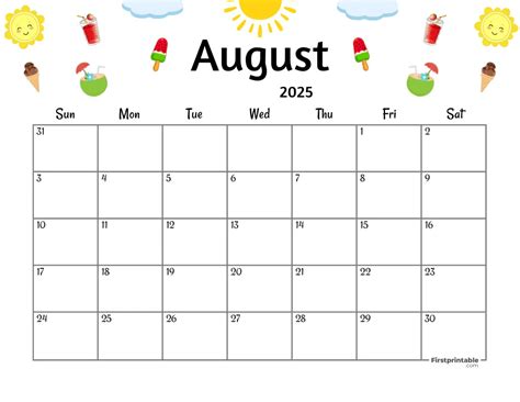 August 2025 Calendar Printable Free