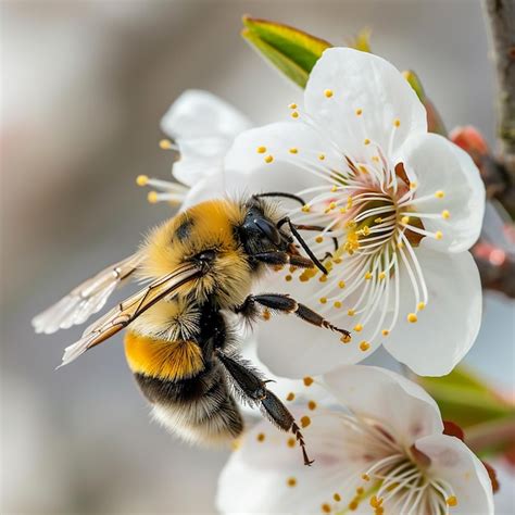 Tiny Insect World Bee Pollinating Premium Ai Generated Image