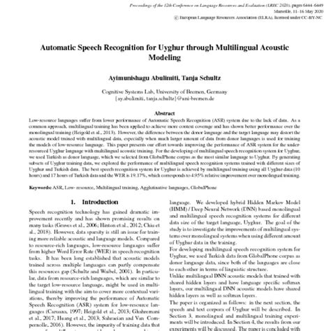 Automatic Speech Recognition For Uyghur Through Multilingual Acoustic