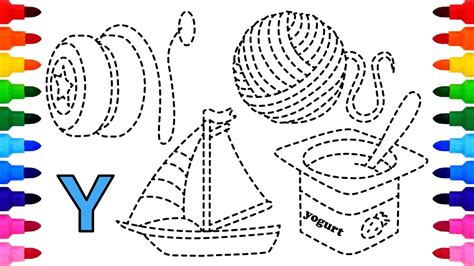 영어놀이 알파벳 Y 단어 요요 요거트 털실 요트 점선 그림을 그리고 색칠하며 영어 배우기 Coloring Y Words Yoyo Yogurt Yarn