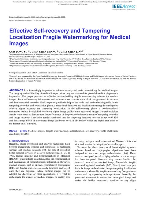 Pdf Effective Self Recovery And Tampering Localization Fragile Watermarking For Medical Images
