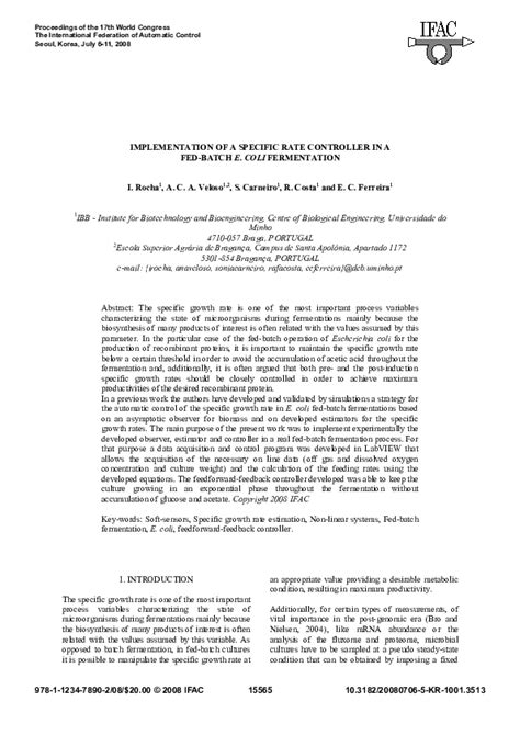 Pdf Implementation Of A Specific Rate Controller In A Fed Batch E