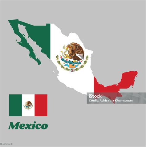 지도 윤곽과 멕시코와 국가 이름의 국기 국가의 코트와 녹색 흰색과 빨간색의 수직 삼색 0명에 대한 스톡 벡터 아트 및 기타 이미지 0명 공란 기 Istock