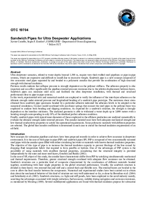 Pdf Sandwich Pipes For Ultra Deepwater Applications