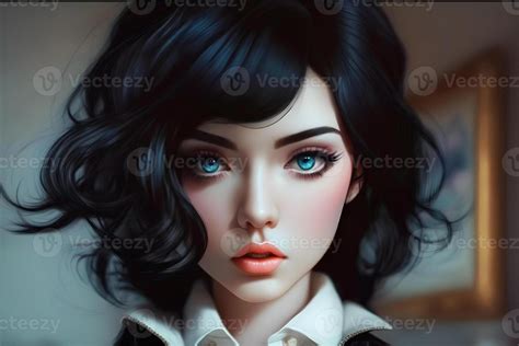 Anime Portrait Of A Girl Black Hair Neural Network 23008255 Stock