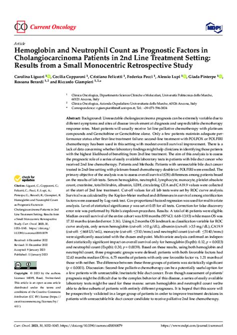Pdf Hemoglobin And Neutrophil Count As Prognostic Factors In Cholangiocarcinoma Patients In