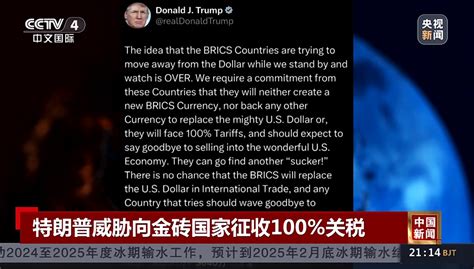 特朗普威胁向金砖国家征收100关税！专家：加关税会让很多美国企业破产凤凰网